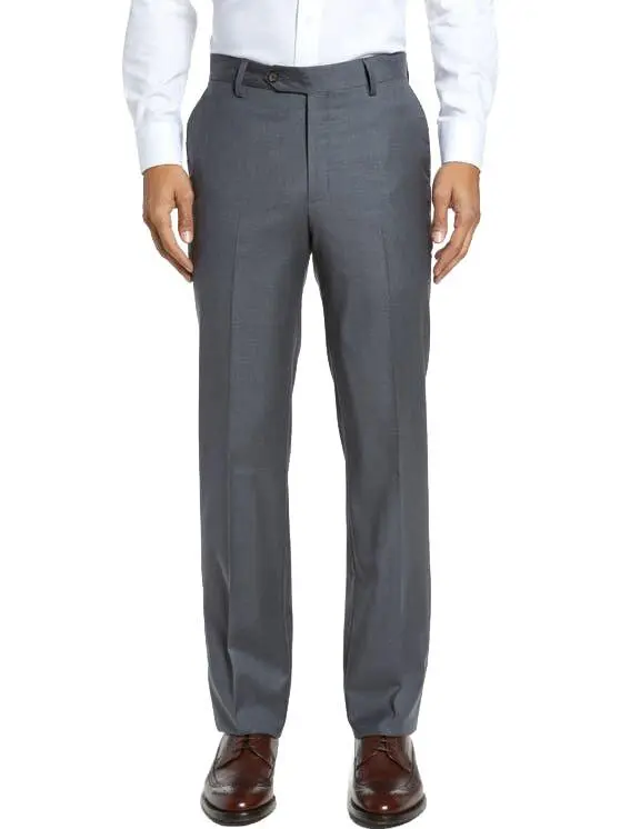 Berle Flat Front Modern Fit Gabardine Stretch Wool Trousers - Medium Grey