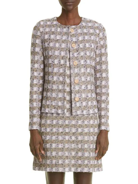 St. John Tweed Jewel Neck Jacket - Camel Multi