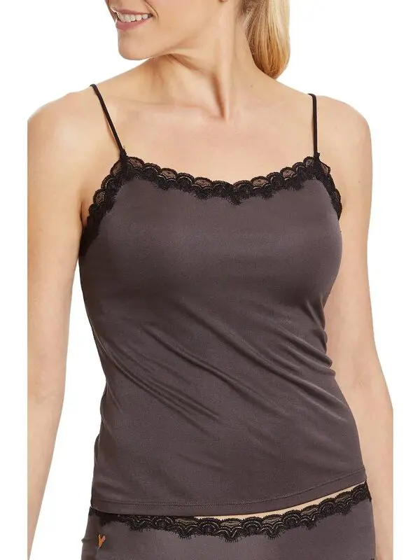Uwila Warrior Soft Silk Lace Trim Camisole - Shale