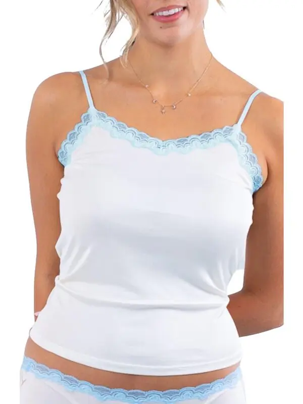 Uwila Warrior Soft Silk Lace Trim Camisole - Winter White/sky Blue