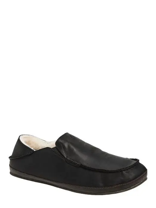 Olukai Moloa Shearling Convertible Slipper - Black/dark Java