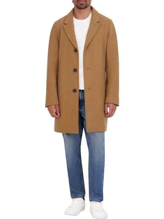 Cole Haan Regular Fit Stretch Wool Coat - Camel