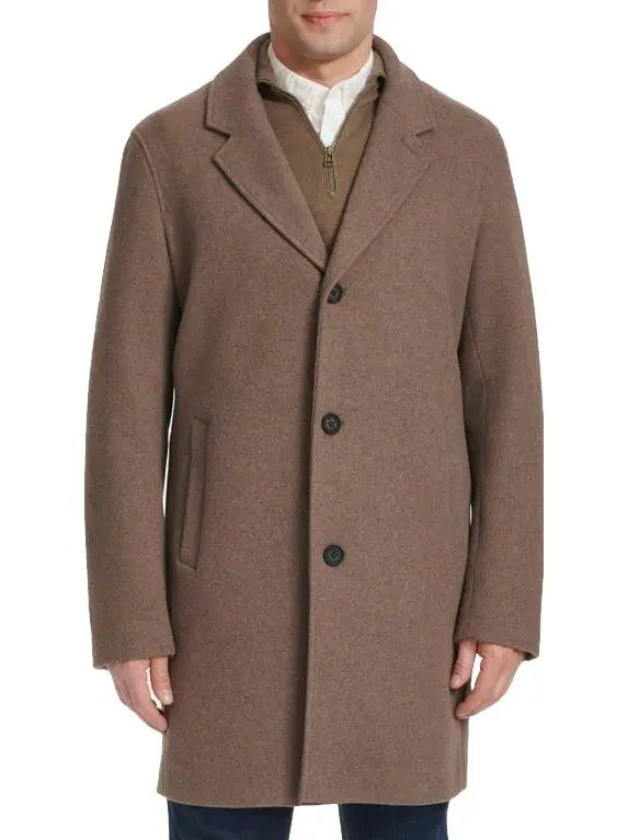 Cole Haan Regular Fit Stretch Wool Coat - Mushroom
