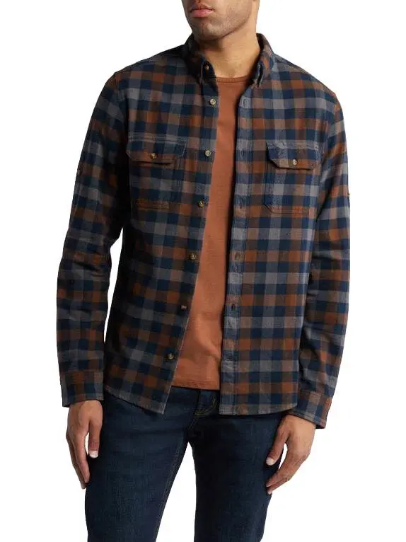 Fjallraven Skog Trim Fit Plaid Cotton Flannel Button-down Shirt - Dark Navy-dark Oak
