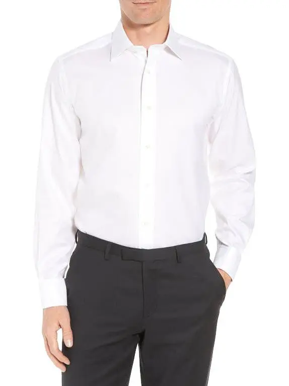 David Donahue Regular Fit Boxed French Cuff Tuxedo Shirt - White/white