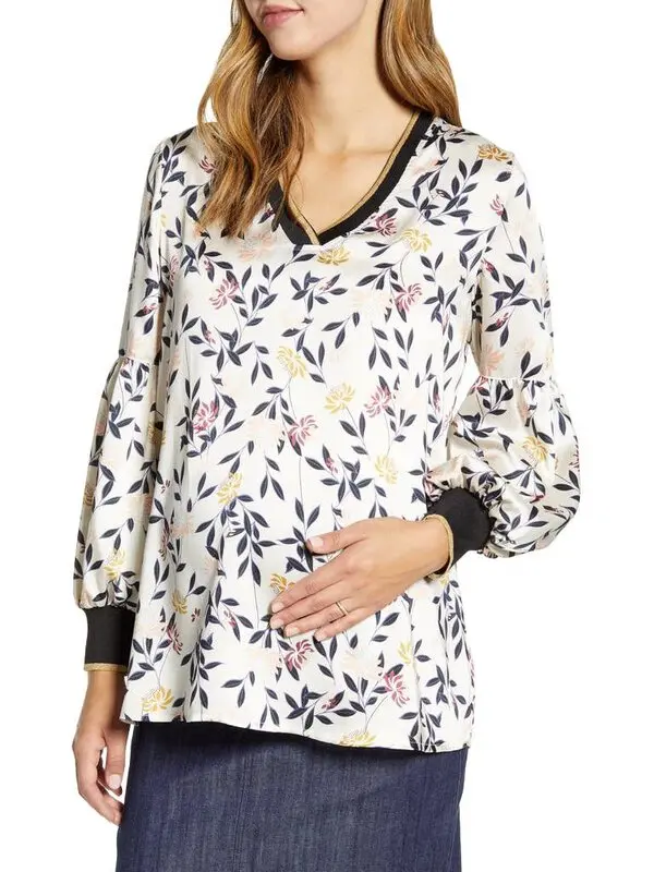 MATERNAL AMERICA Bishop Sleeve Maternity Blouse - Zen Garden