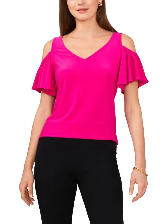 Chaus Ruffle Cold Shoulder Top - Pink Martini