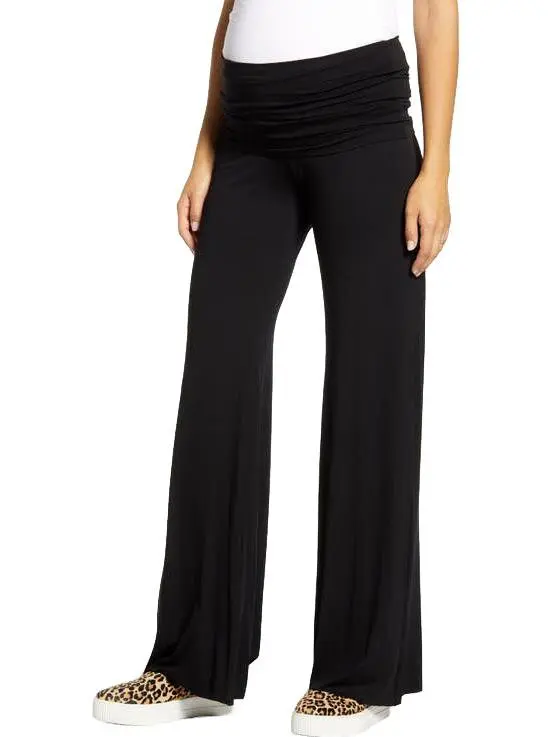 MATERNAL AMERICA Flare Leg Knit Maternity Pants - Black