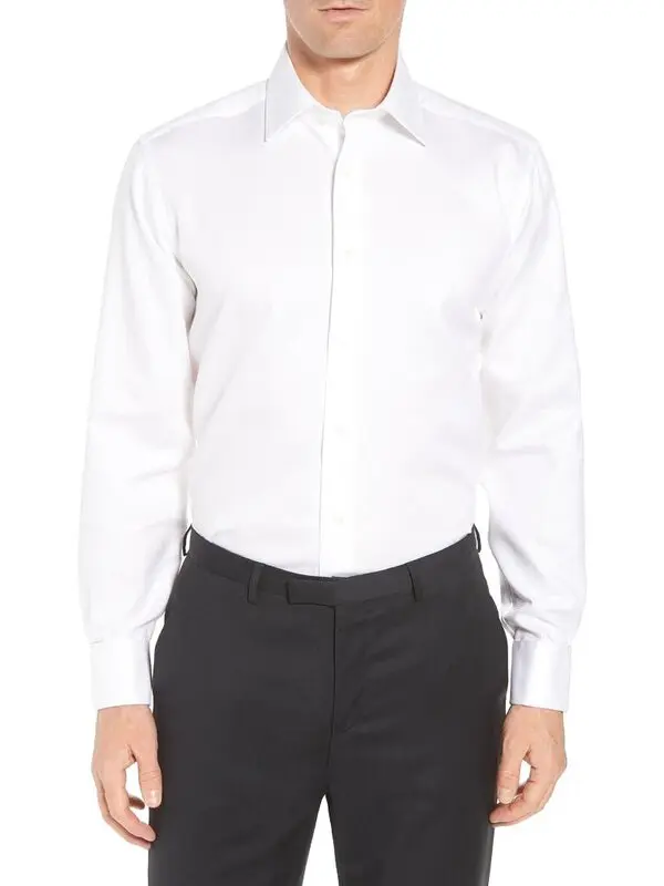 David Donahue Horizontal Twill Regular Fit Tuxedo Shirt - White