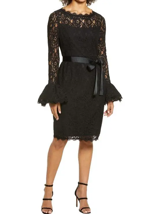 Shani Long Sleeve Lace Sheath Dress - Black