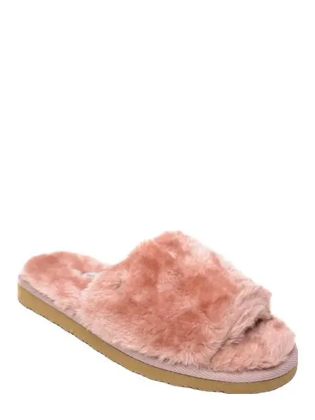 Minnetonka Faux Fur Slide Slipper - Cream