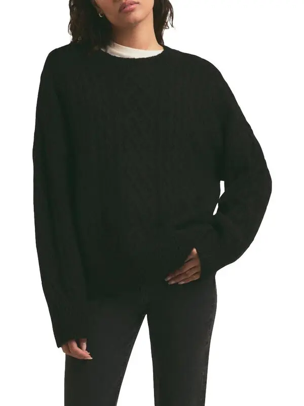 FAVORITE DAUGHTER Oversized Cable-knit Sweater - Black