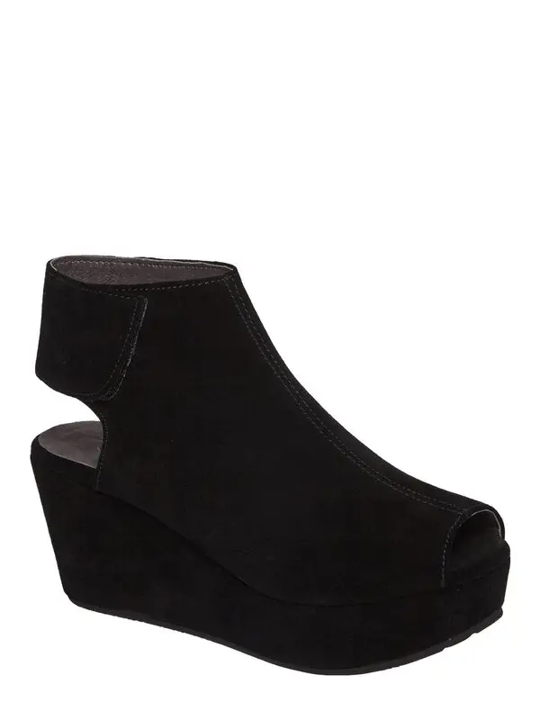 CHOCOLAT BLU Cutout Wedge Sandal - Black Suede
