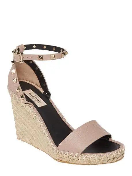 Valentino Garavani Rockstud Espadrille Wedge - Poudre Leather