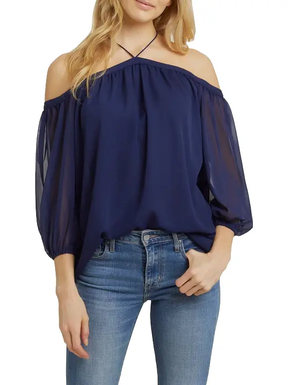 1.State Off-the-shoulder Chiffon Blouse - Evening Sky