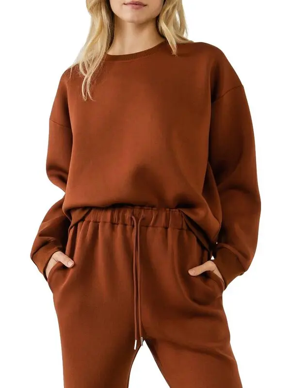 GREY LAB Relaxed Fit Crewneck Sweatshirt - Brown