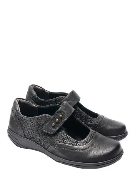 HALSA FOOTWEAR Embossed Mary Jane - Black Leather