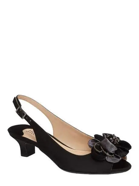 J. Reneé Leonelle Kitten Heel Slingback Sandal - Black Satin