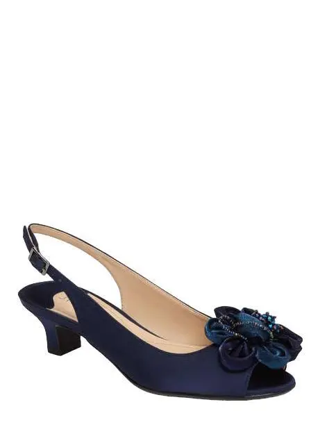 J. Reneé Leonelle Kitten Heel Slingback Sandal - Navy Satin