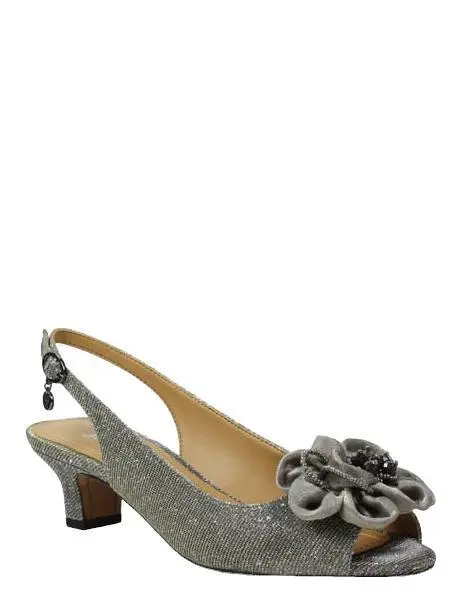 J. Reneé Leonelle Kitten Heel Slingback Sandal - Pewter Glitter Fabric