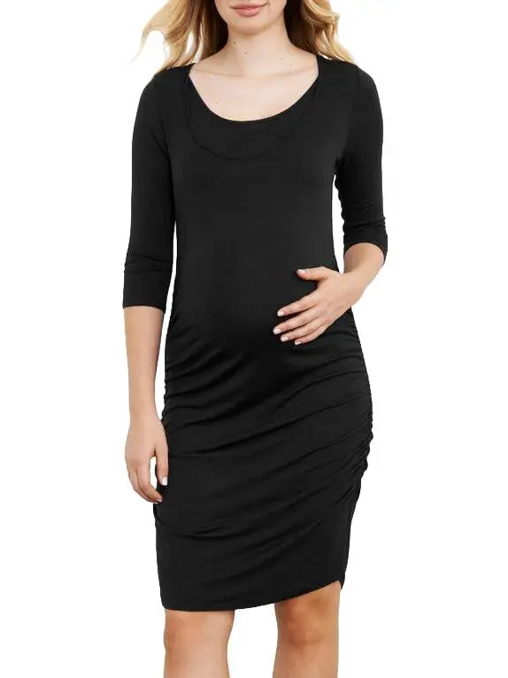 MATERNAL AMERICA Ruched Maternity Dress - Black