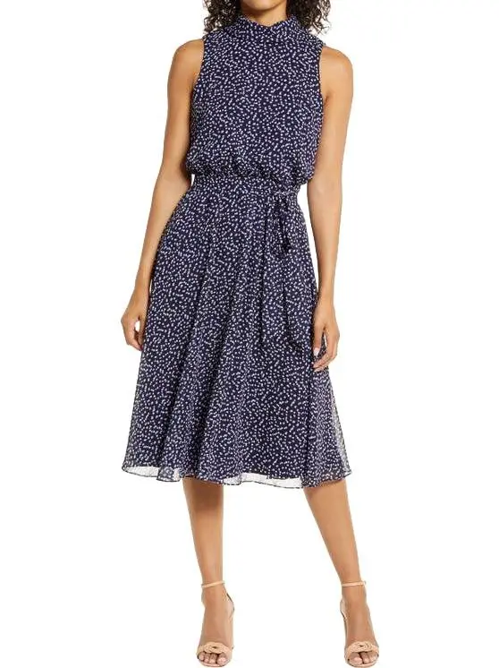 HARPER ROSE Confetti Print Blouson Midi Dress - Navy