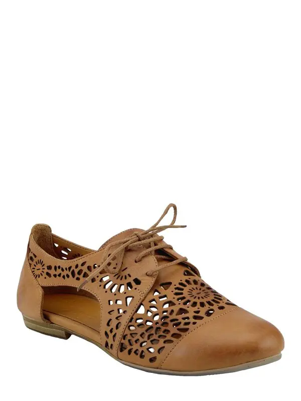 SPRING STEP SHOES Theone Cutout Derby Flat - Camel Leather