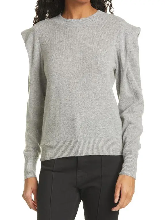 FRAME Kennedy Folded Shoulder Cashmere Sweater - Gris Heather