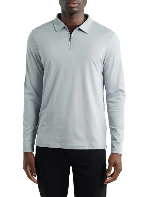Robert Barakett Long Sleeve Zip Polo - Monument Grey