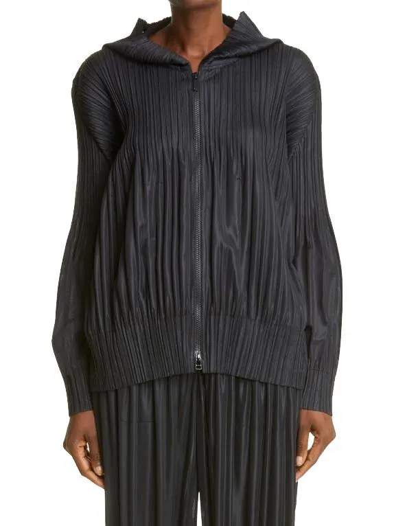Issey Miyake Pleated Zip-up Hoodie - Black