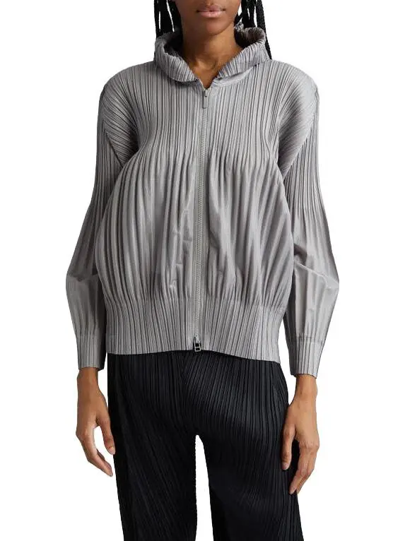 Issey Miyake Pleated Zip-up Hoodie - Cool Gray