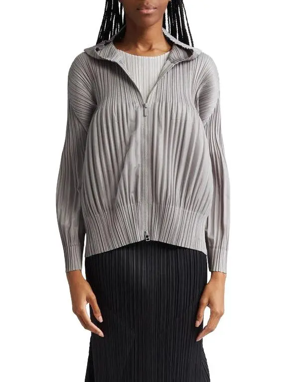 Issey Miyake Pleated Zip-up Hoodie - Gray