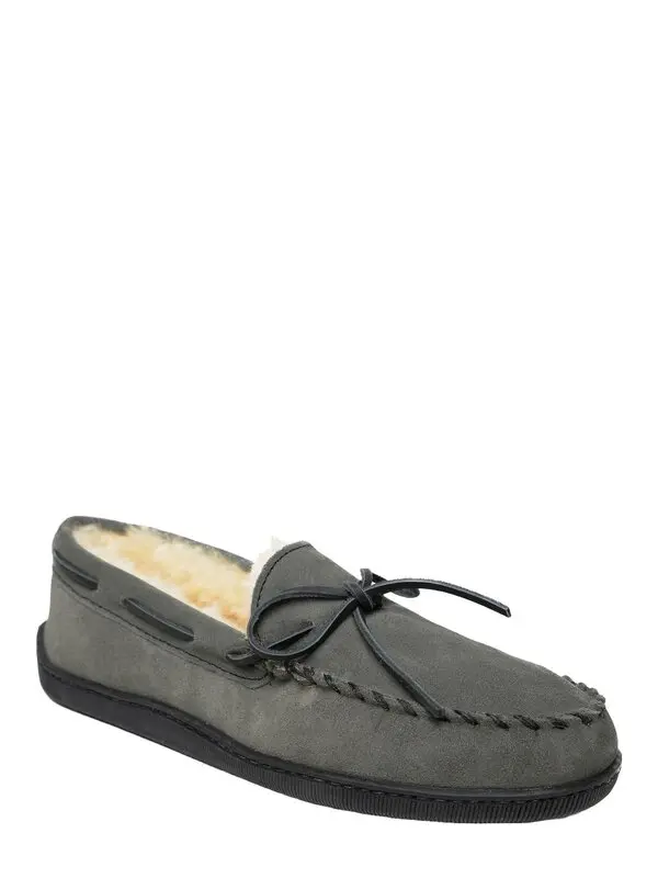 Minnetonka Genuine Shearling Lined Slipper - Grey Suede