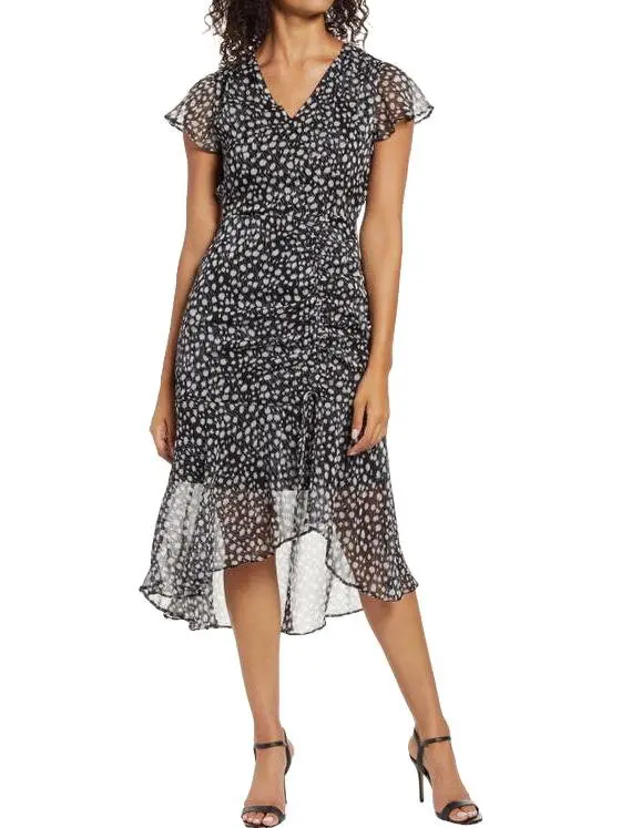 Sam Edelman Printed Ruched Midi Dress - Black/white