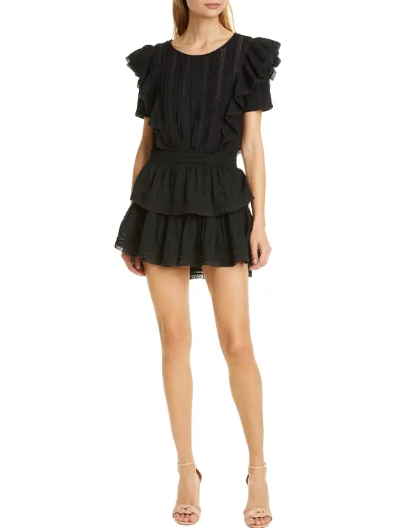 LoveShackFancy Natasha Ruffle Tiered Minidress - Black