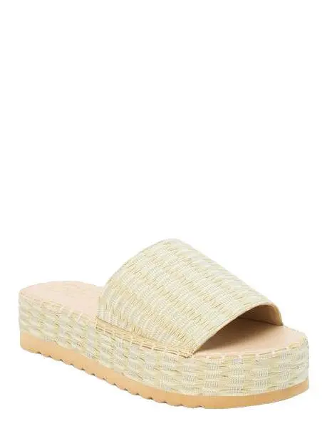 Matisse Del Mar Platform Slide Sandal - Pistachio Multi Raffia