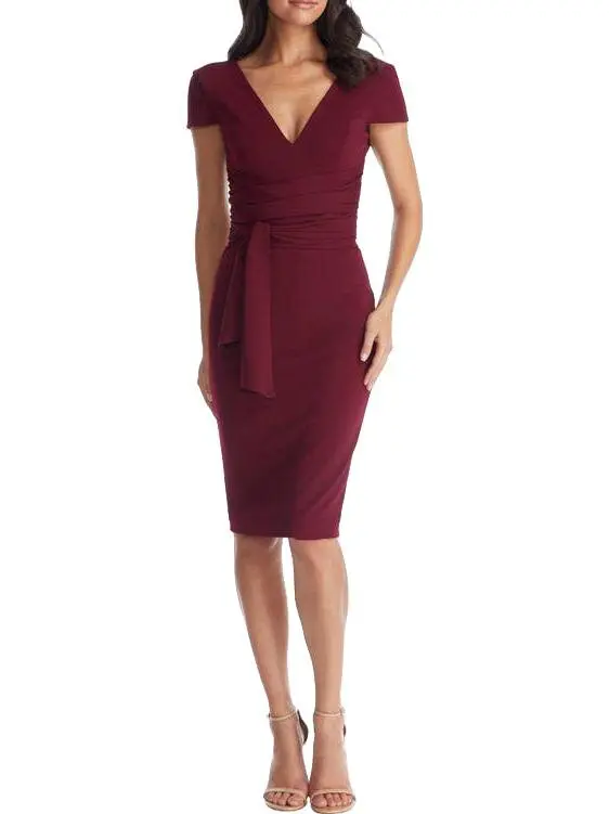 Dress The Population Dana Wrap Waist Cocktail Dress - Burgundy
