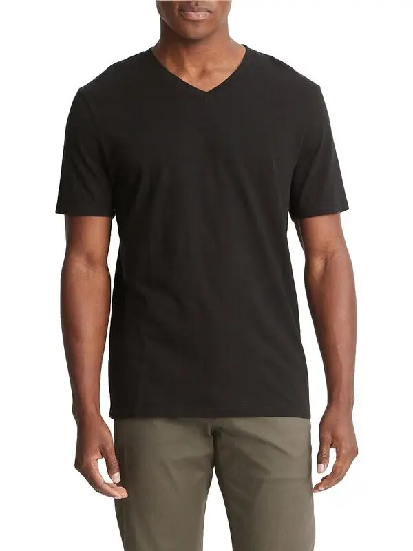Vince Regular Fit Garment Dyed V-neck T-shirt - True Black