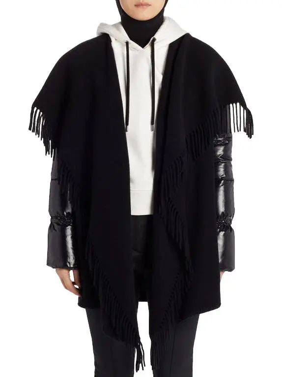 Moncler Mantella Down Puffer Sleeve Wool Cape Coat - Black