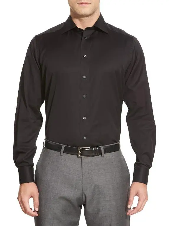 Eton Signature Contemporary Fit Cotton Twill Dress Shirt - Black