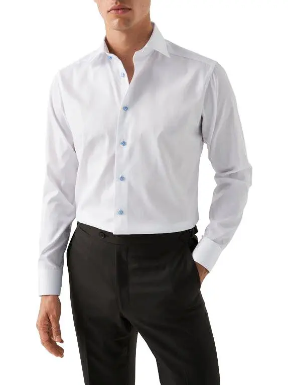 Eton Signature Contemporary Fit Cotton Twill Dress Shirt - White/ Light Blue