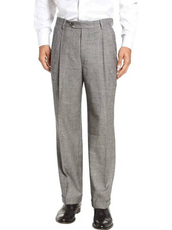Berle Touch Finish Pleated Plaid Trousers - Black/white