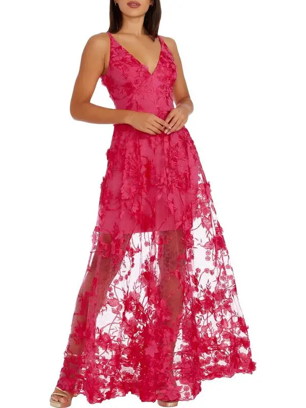 Dress The Population Sidney 3d Lace Gown - Begonia