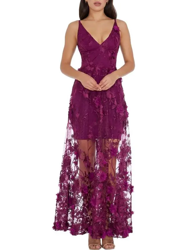 Dress The Population Sidney 3d Lace Gown - Dark Magenta