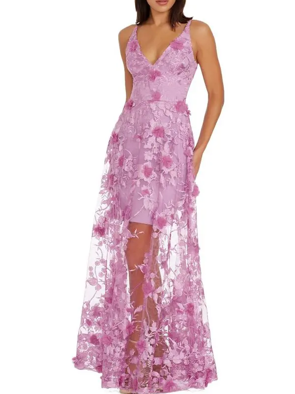 Dress The Population Sidney 3d Lace Gown - Lavender