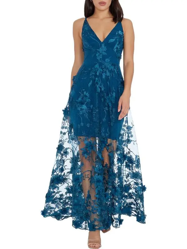 Dress The Population Sidney 3d Lace Gown - Peacock Blue