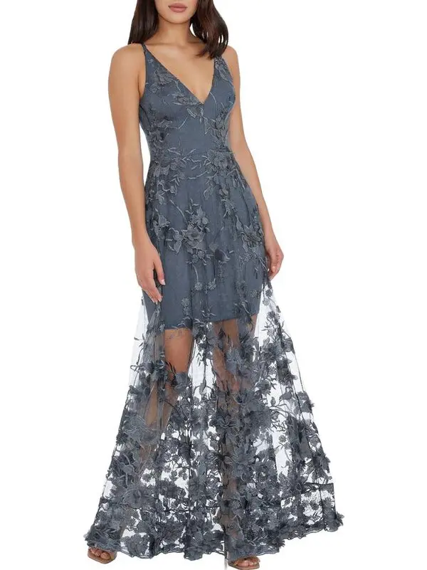 Dress The Population Sidney 3d Lace Gown - Steel