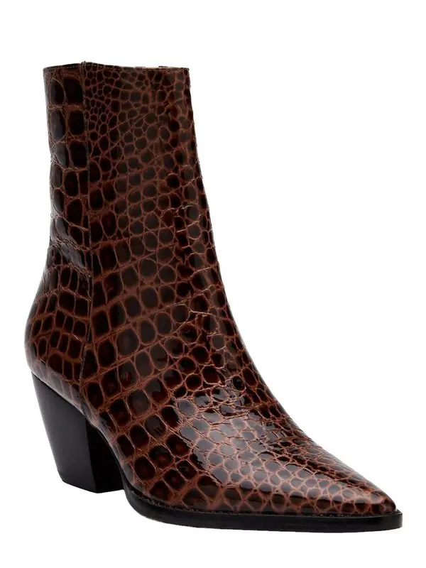 Matisse Caty Western Pointed Toe Bootie - Choco Croc Leather