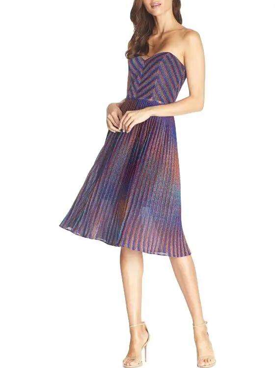 Dress The Population Rosalie Metallic Stripe Cocktail Dress - Met Cobalt Multi