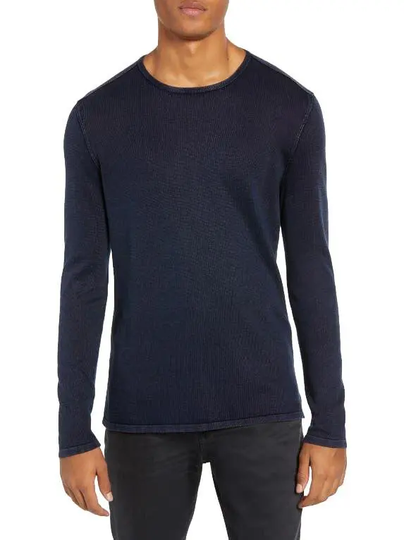 John Varvatos Walter Long Sleeve Acid Wash Crewneck T-shirt - Deep Blue